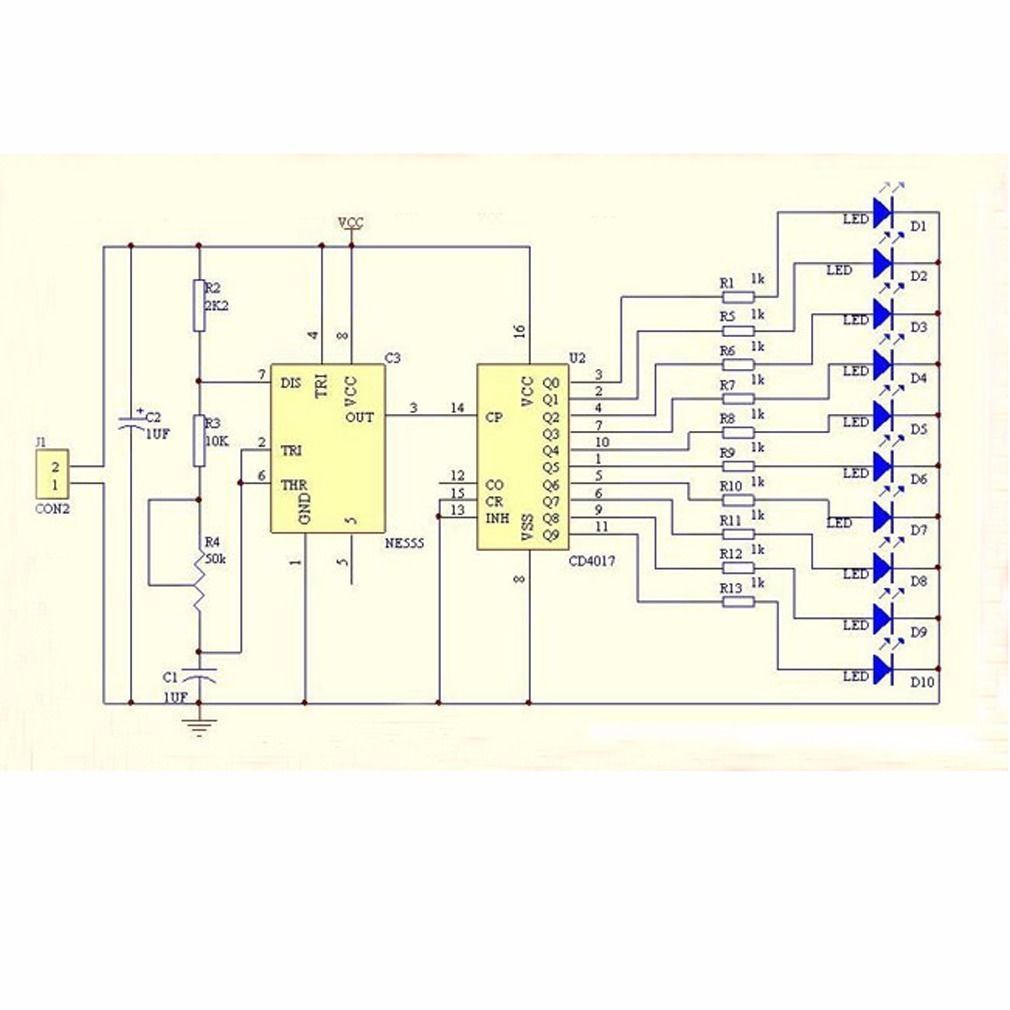 NE555+CD4017 Running LED Flow LED Light Electronic Production Suite DIY ...