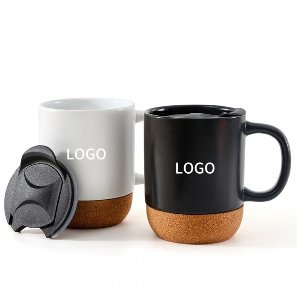 400ML Ceramic Mugs with Removable Cork Bottom and Lid - White