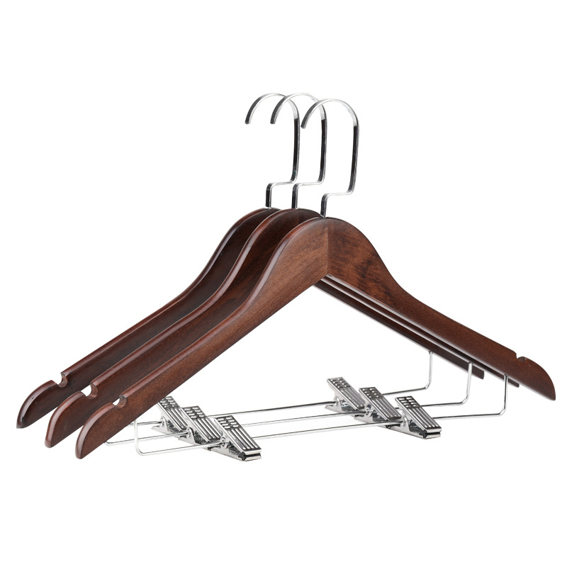 Wooden Top hangers in dark brown color with clips,Angie Co.,Ltd