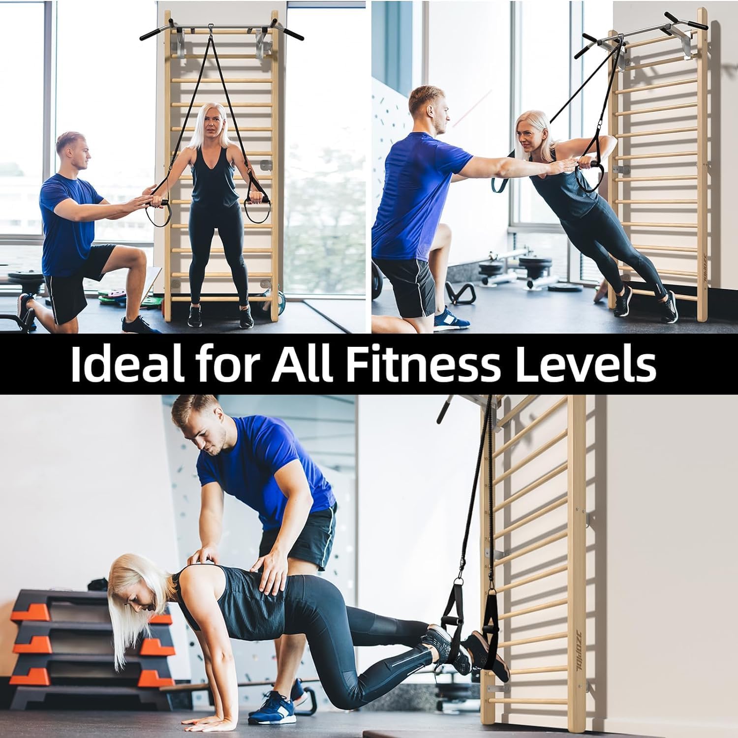 Swedish Ladder Wood Stall Bar Wall Bars for Kids & Adults Indoor Chin ...