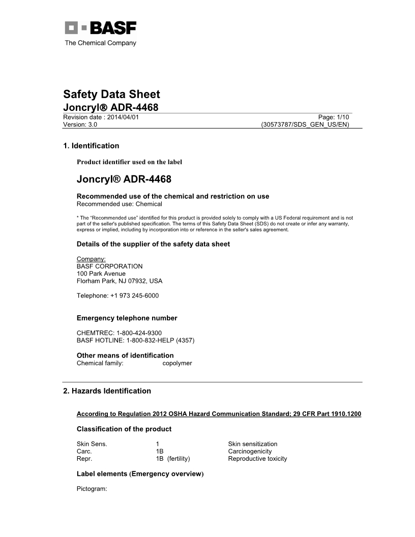 BASF Joncryl® ADR-4400/ ADR-4468, Chain Extender