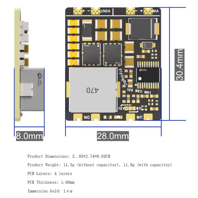 FlyingRC 10A 12S BEC Step-down Module V1 UAV Components Accessories 1.60mm 4 Layers PCB 1um ...