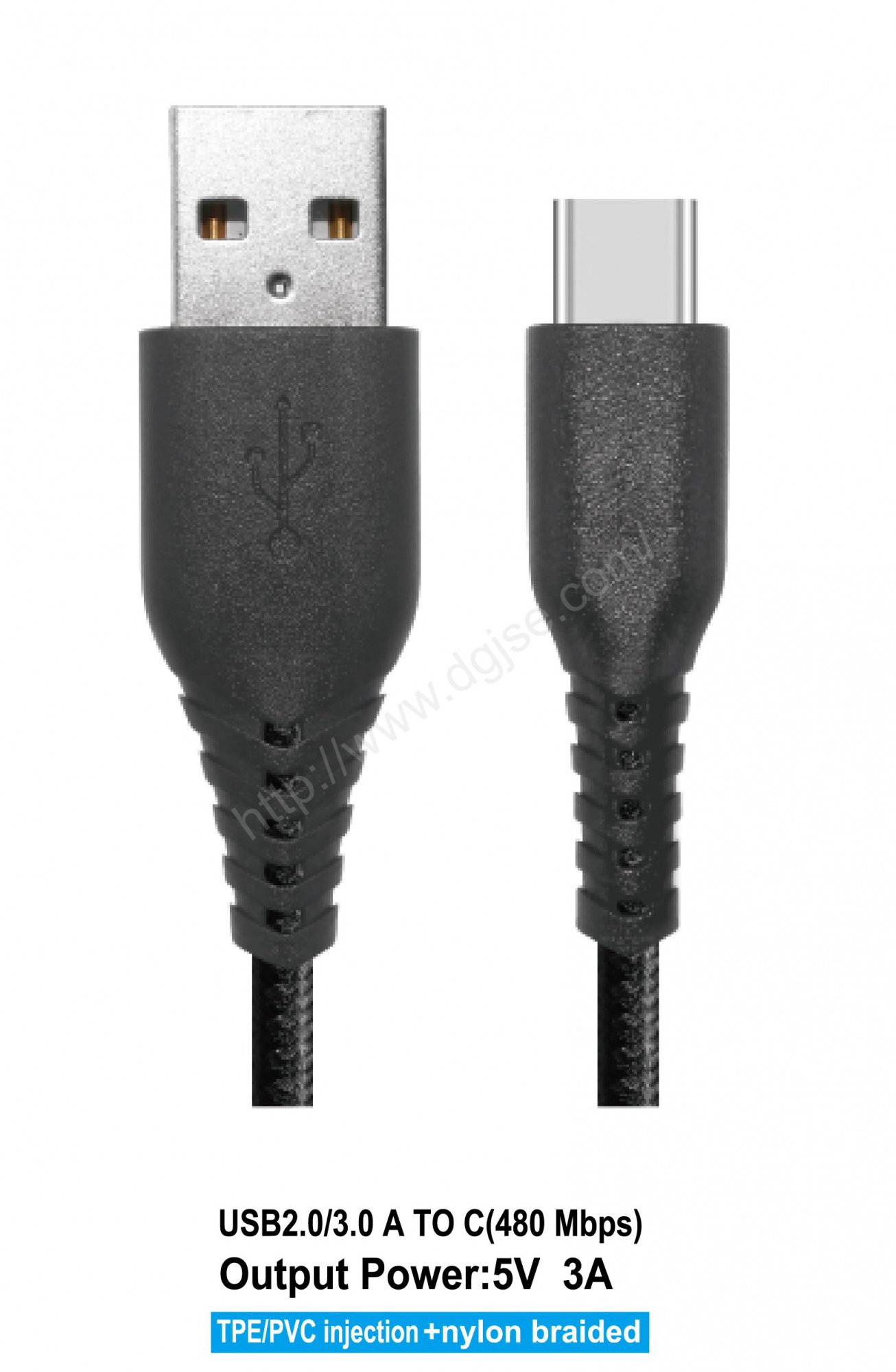 USB-A to USB-C Molded Wire with PVC and Braided Design